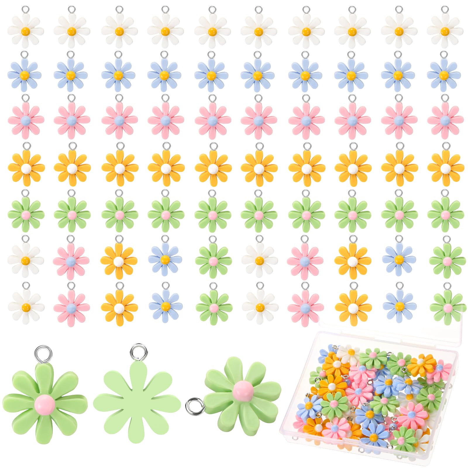 Amazon.com: EVERMARKET 60 Pcs Resin Flower Charms, Colorful Daisy ...