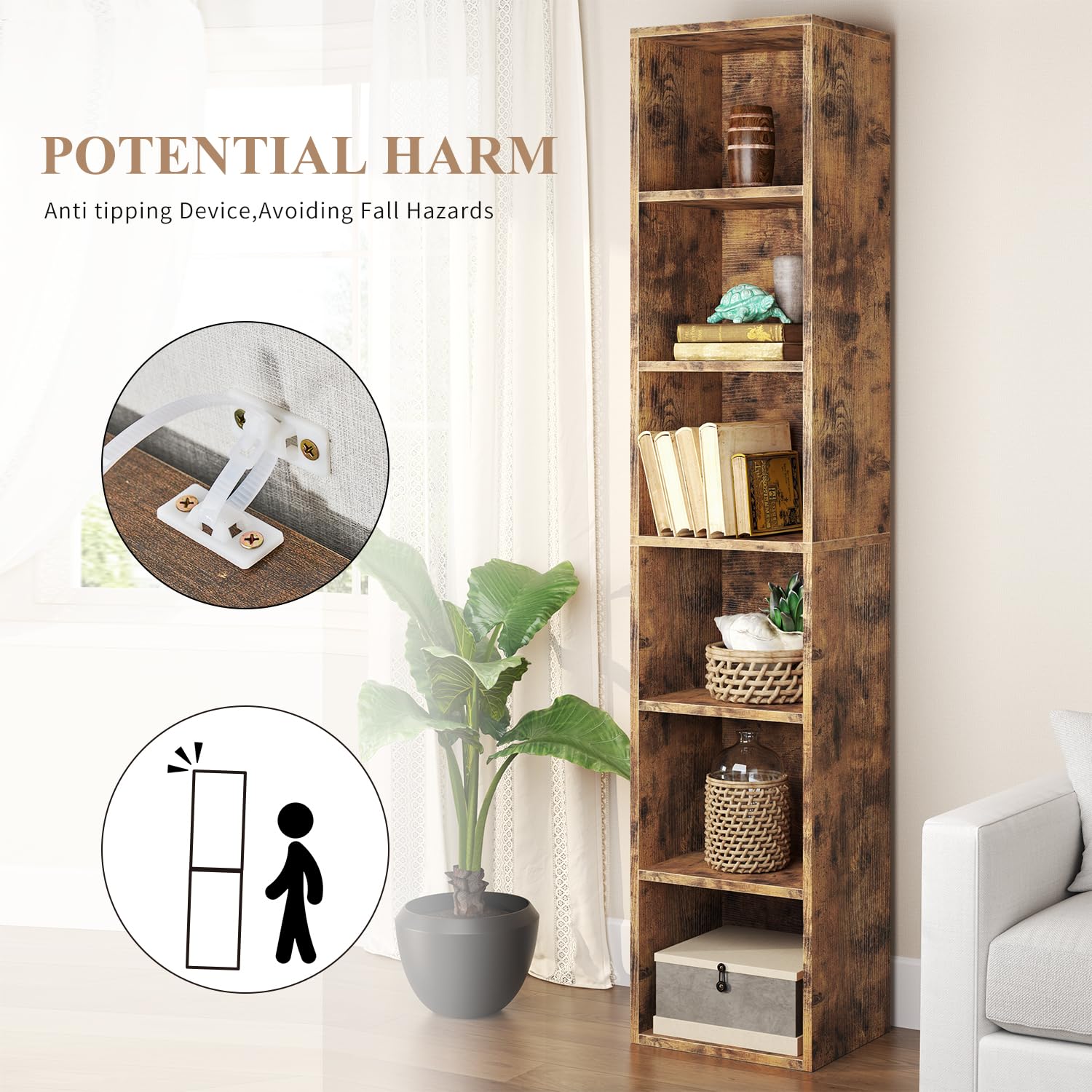 Snapklik.com : Oneinmil Tall Narrow Bookshelf, 6-Tier Cube Display Rack ...