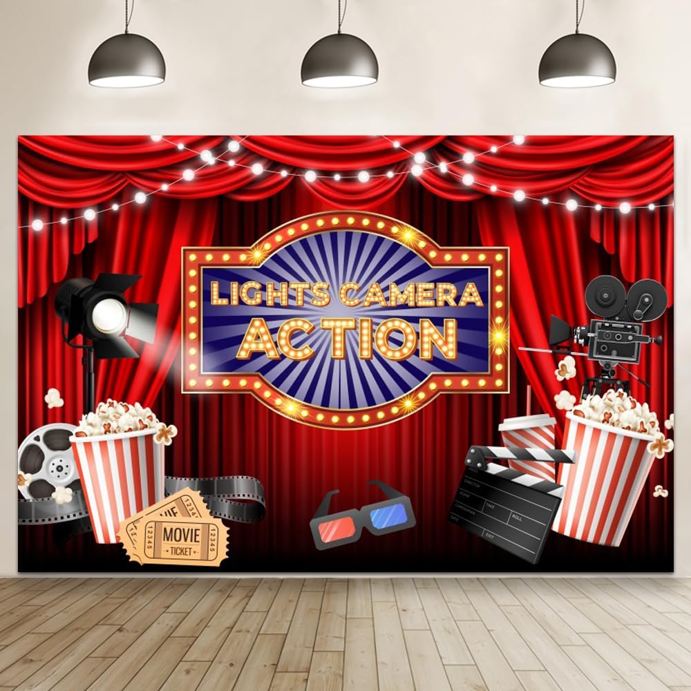 Amazon.com : Lights Camera Action Backdrop Movie Party Night ...