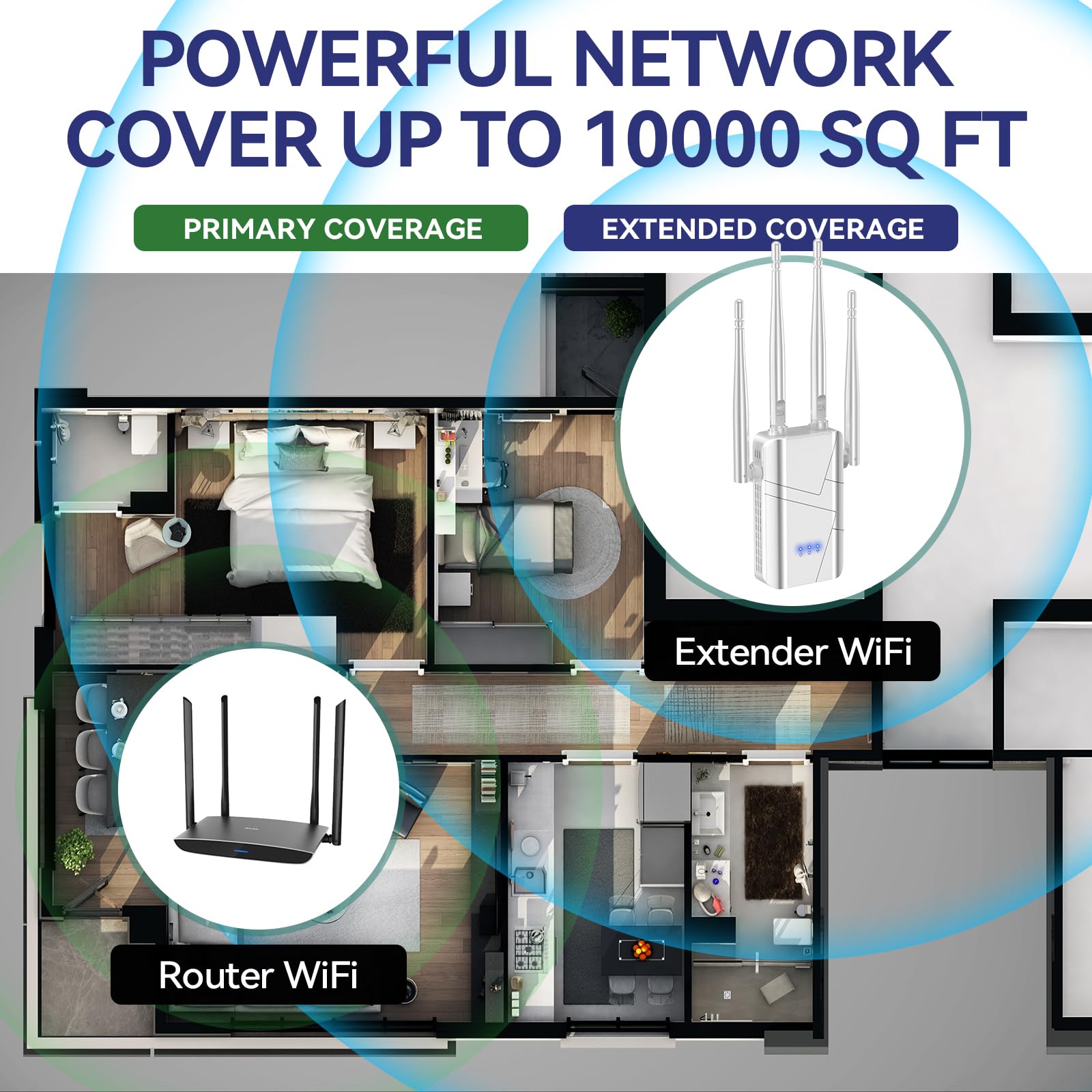 Long Range Wifi Booster 1 Tap Setup Signal Booster – Covers Up To ...
