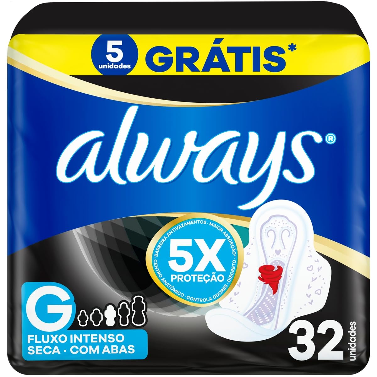 Absorvente Noturno Always Noites Tranquilas Seca com abas 32 Unidades ...