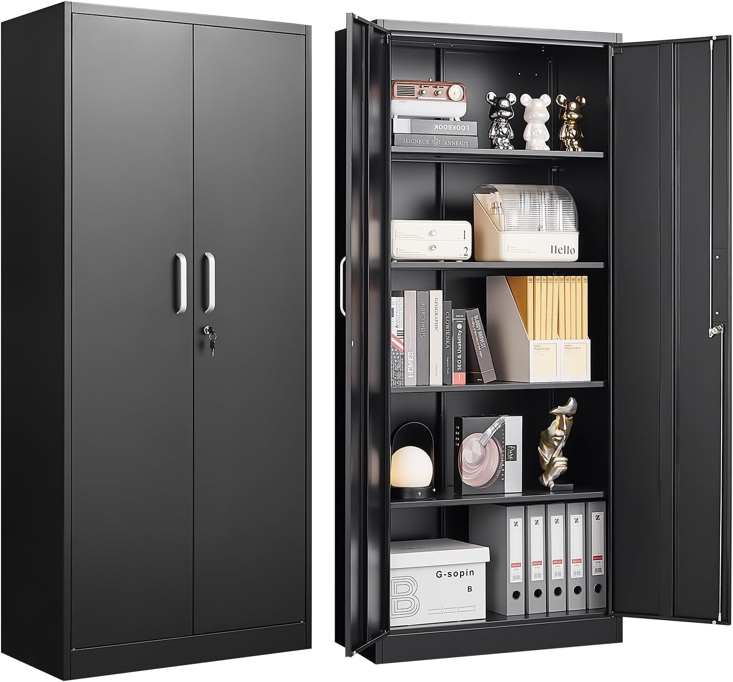 Amazon.com: Allouncer Metal Storage Cabinet with Adjustable Shelves ...