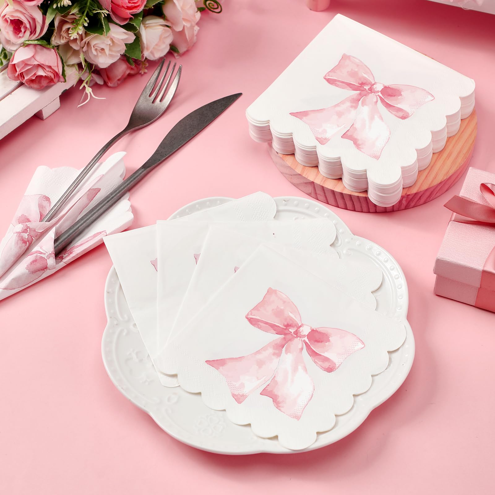 Amazon.com: HunnmingRe 150 Pcs Pink Bow Napkins Coquette Cute Party ...
