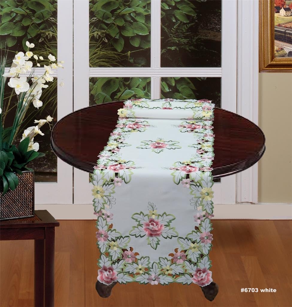 Amazon.com: Creative Linens Embroidered Rose Daisy Floral Table Runner ...