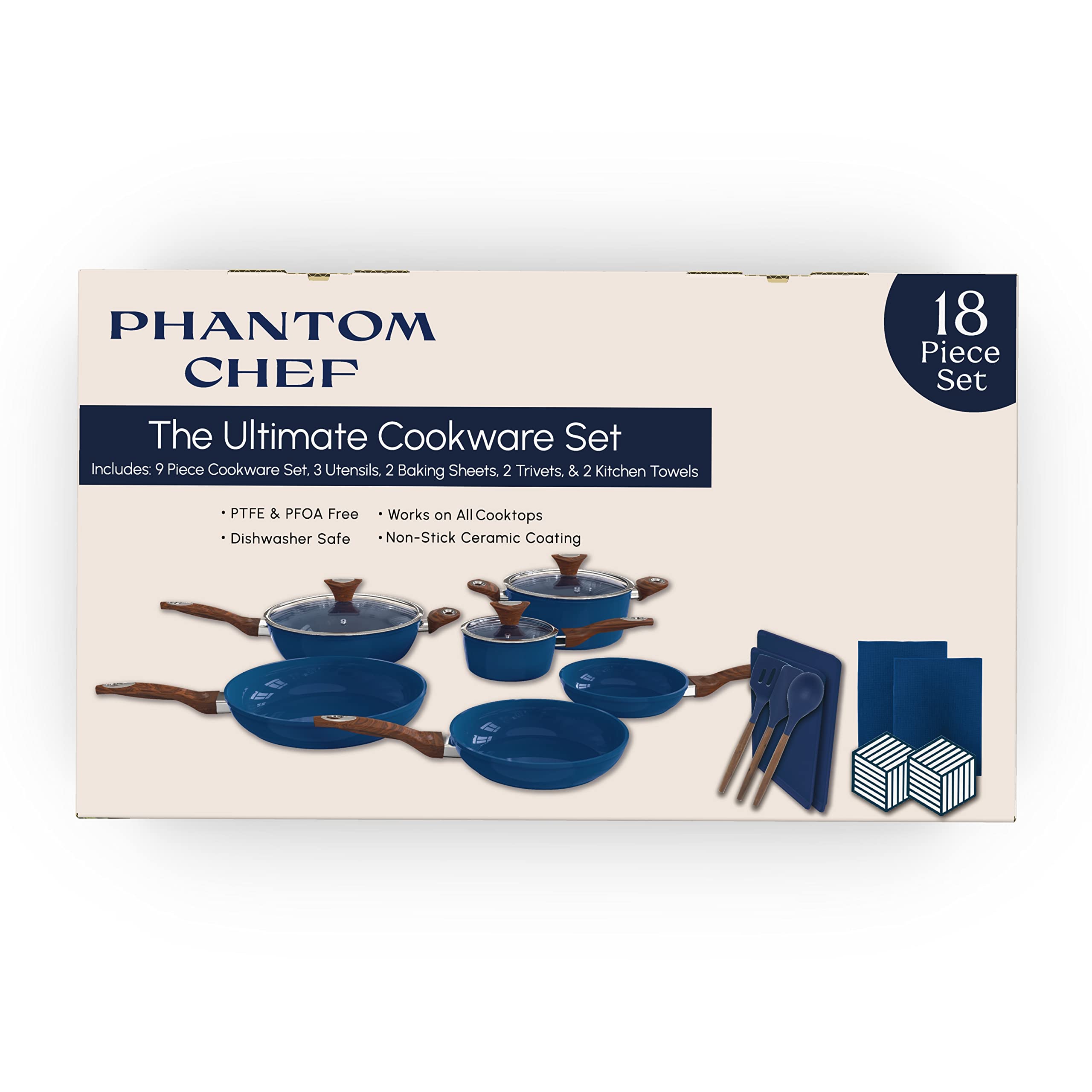 PHANTOM CHEF 18-Piece Cookware Set | Non-Stick Ceramic Coating | Oven ...