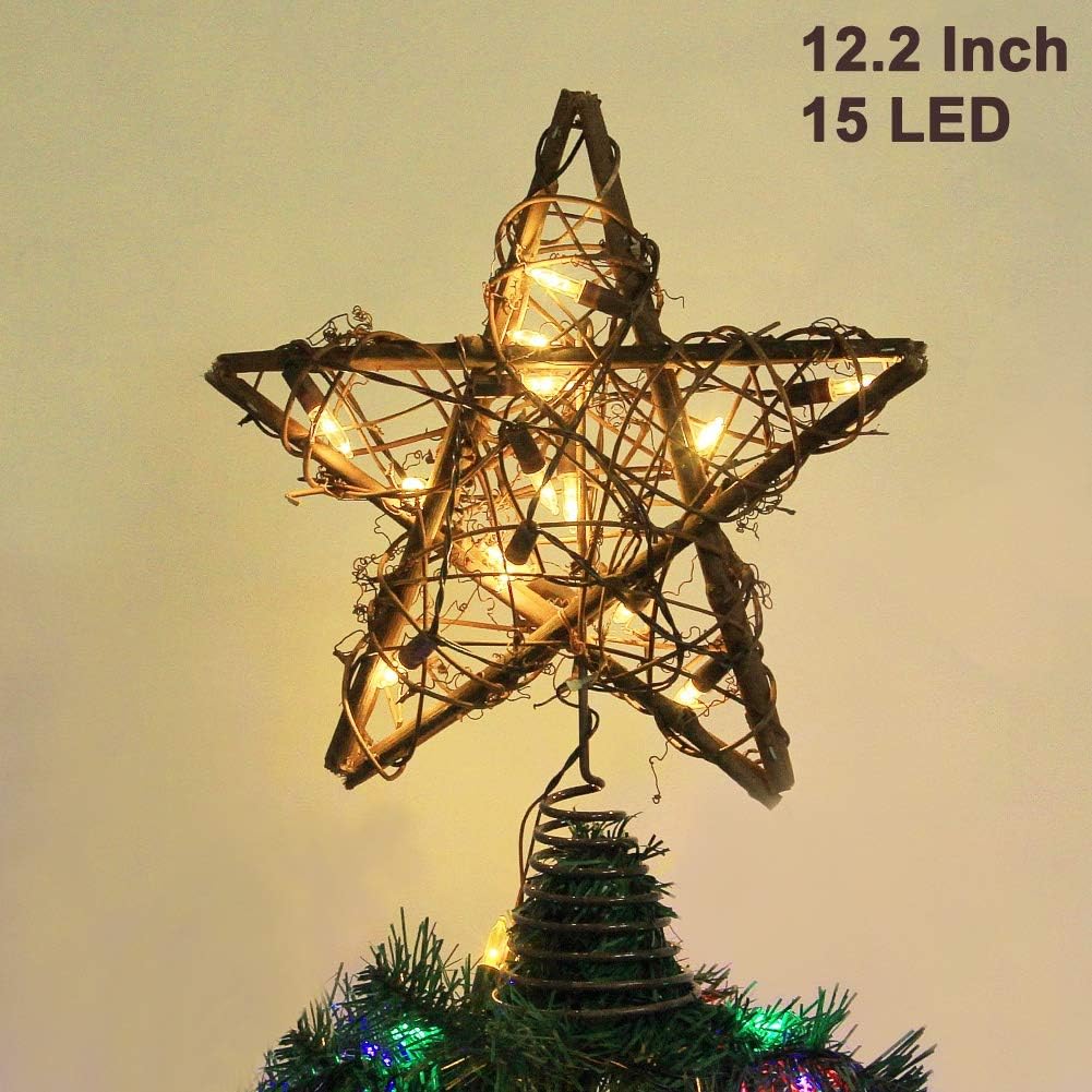 Amazon.com: Twinkle Star Christmas Star Tree Topper, Rustic Rattan ...