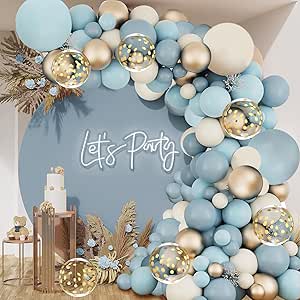Amazon.com: Dusty Blue Balloon Arch Kit, Dusty Baby Blue Balloons Arch Kit With Metallic Gold ...