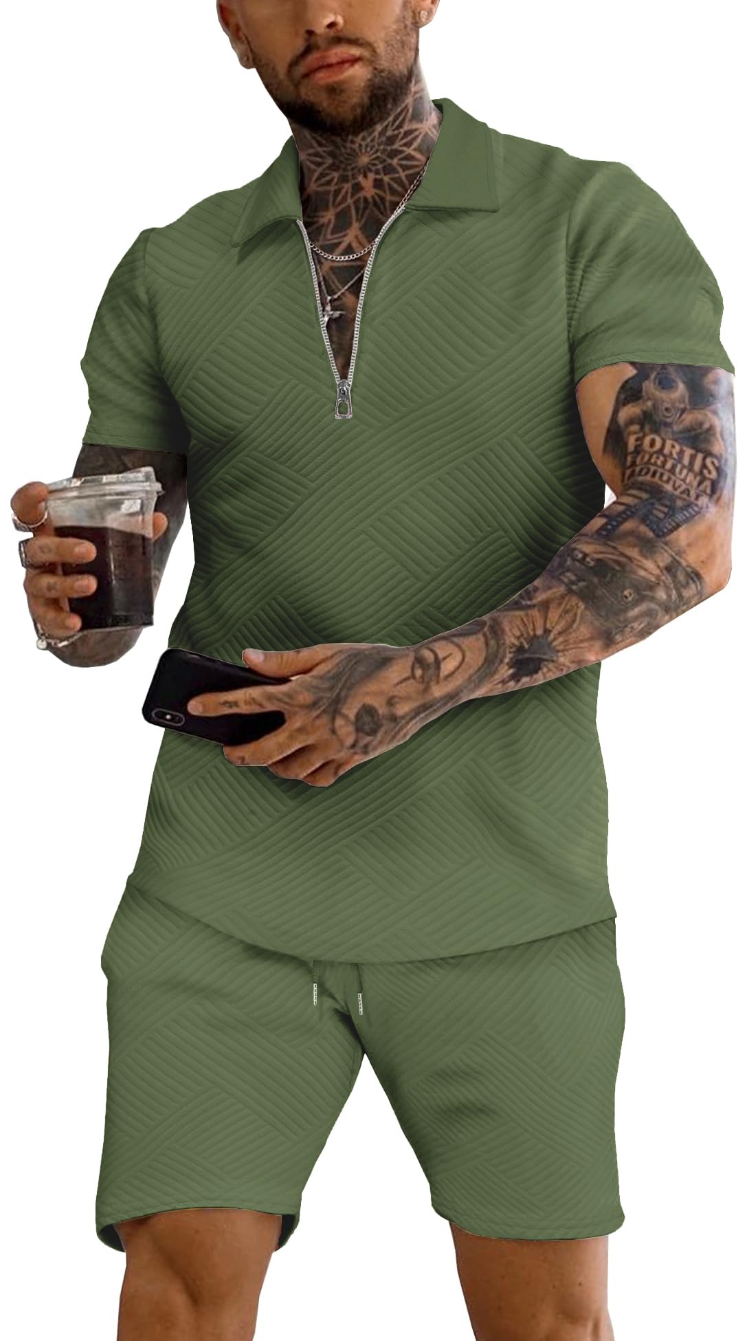 Amazon.com: URRU Men's Polo Shirt and Shorts Set Summer Outfits Fashion ...