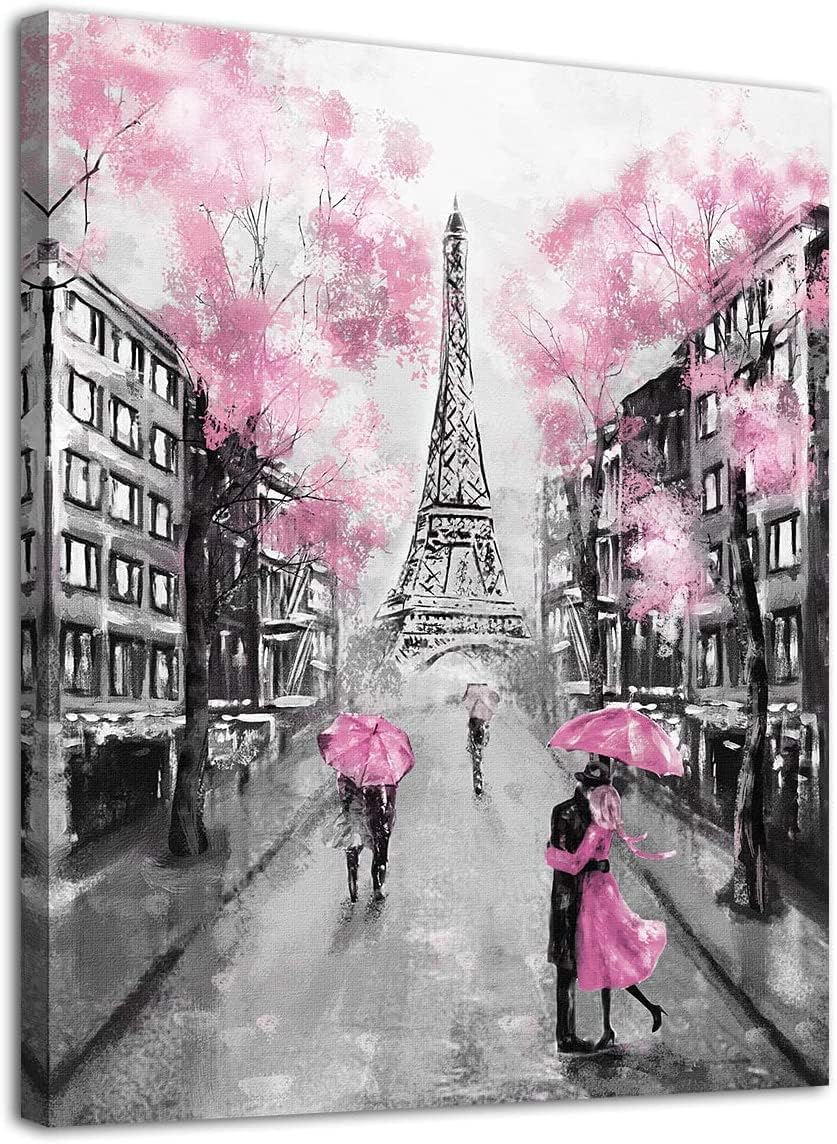 arteWOODS Paris Street Pink Tree Art Modern Canvas Wall Art for Bedroom ...