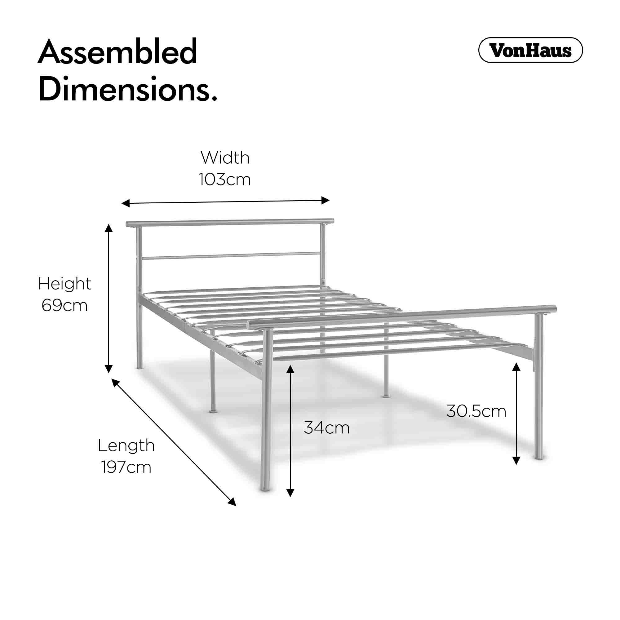 VonHaus Single Bed Frame – Metal 3ft Bed Frame - Strong & Durable ...