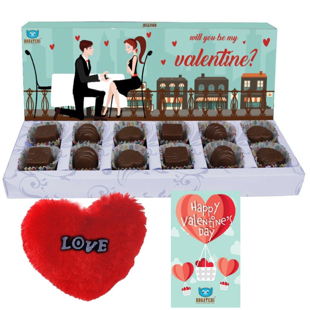 Bogatchi Dark Chocolate Box (12 Chocos), Lovely Red Heart Soft Toy ...