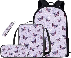 Amazon.com | Flashideas Purple Butterfly School Backpack Set 4pcs Kids ...