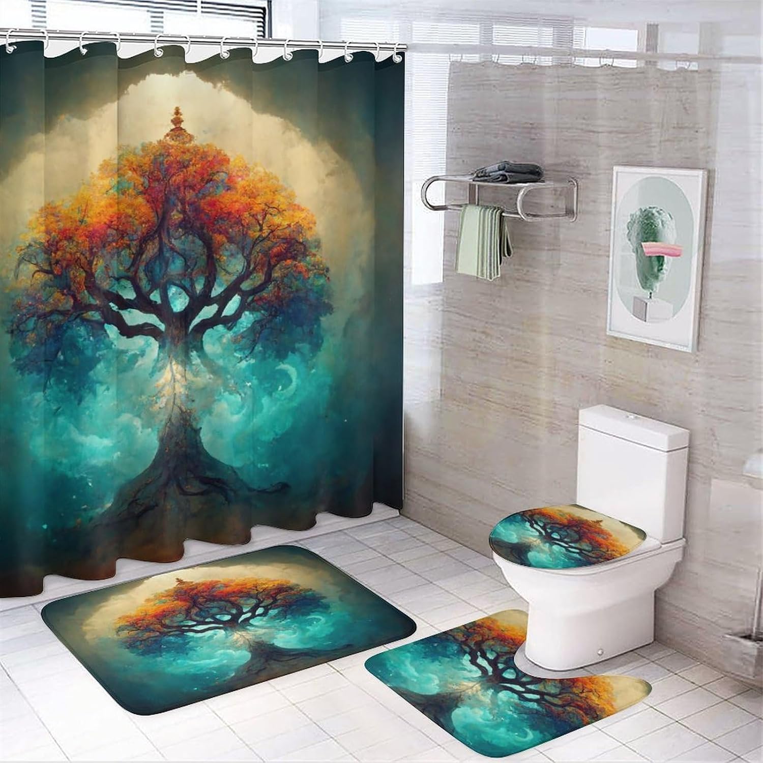 Amazon.com: Digital Art Tree of Life Shower Curtain Sets 4 Piece ...