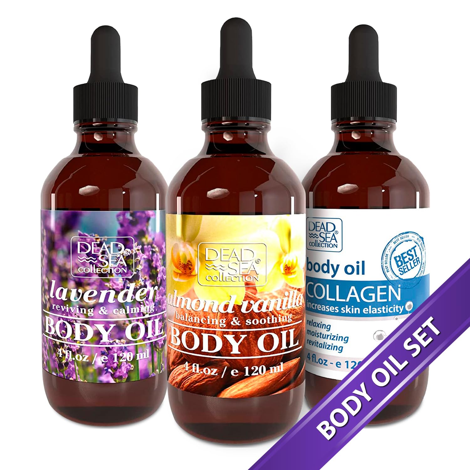 Amazon.com : Dead Sea Collection Body Oil Set - Almond Vanilla Oil ...