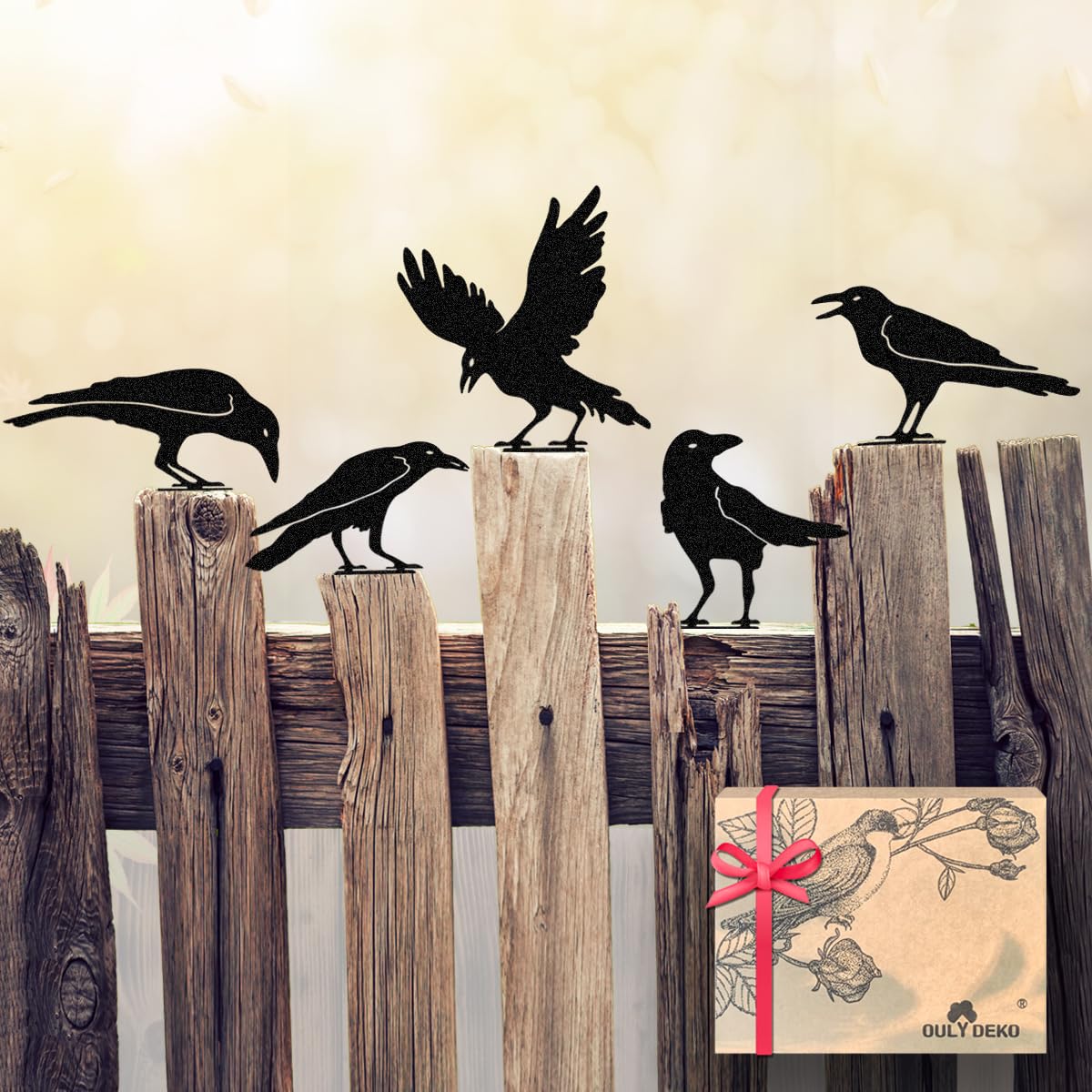 Amazon.com: OULYDEKO Raven Decor,Metal Birds Black Bird Crow Statue ...