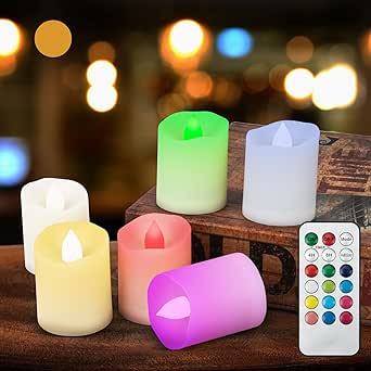 6 Packs Led Candles RGB Tea Lights 24 Mode Flickering Flameless Candle ...
