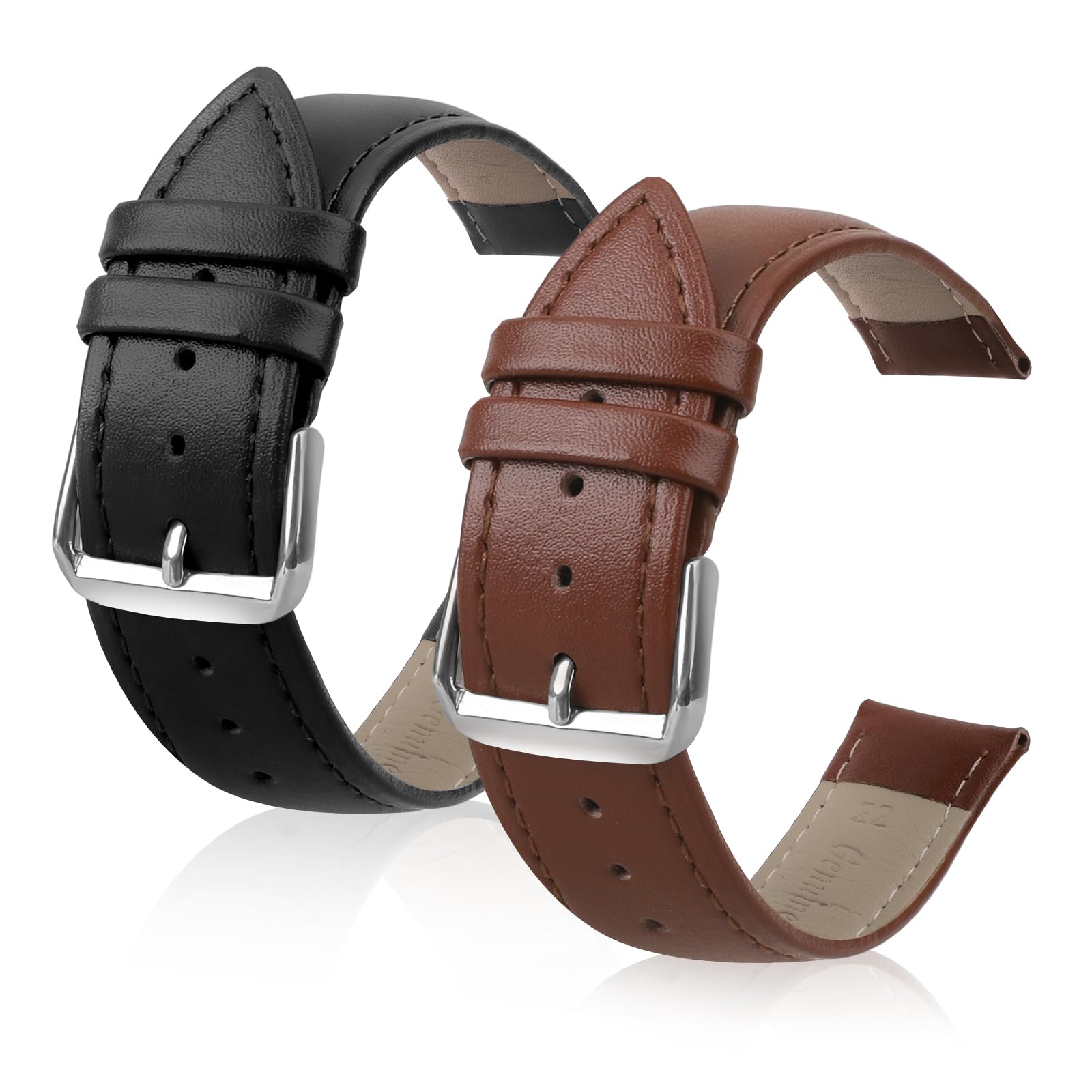Amazon.com: KALIONE 2 Pcs Leather Watch Bands, Soft Genuine Leather ...