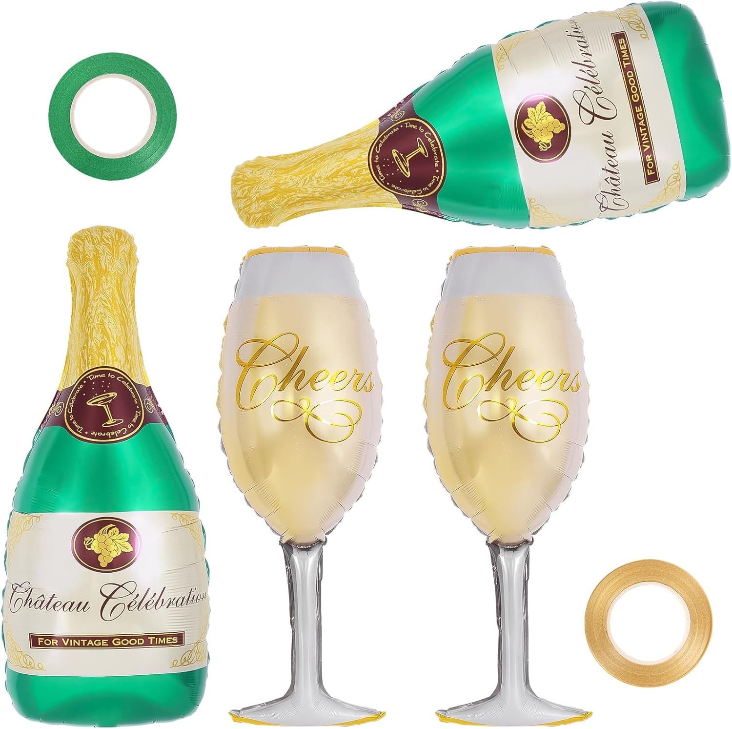 Amazon.com: Green Champagne Bottle Balloons, 4 Pcs Beer Wine Glass Foil ...