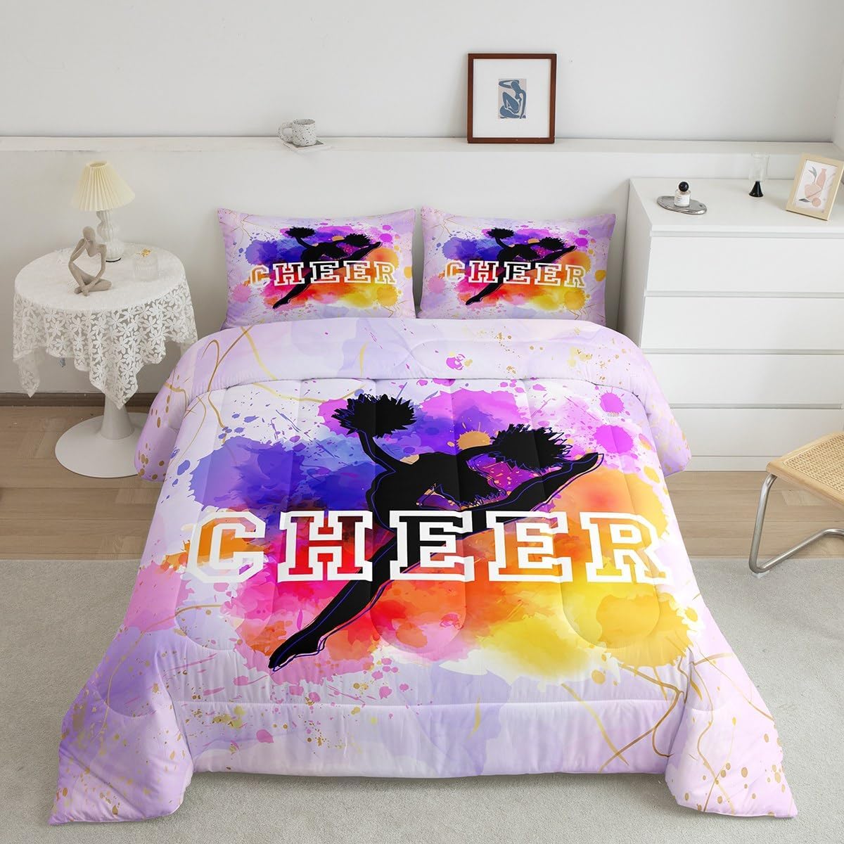 jejeloiu Cheer Bedding Set Cheerleading Cheerleader Comforter Set for ...