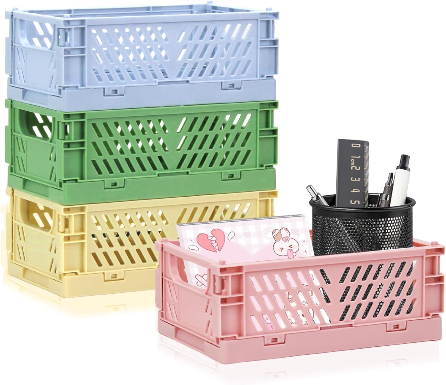 Amazon.com: WERJOURU 2-Pack Mini Creats Foldable Plastic Baskets ...
