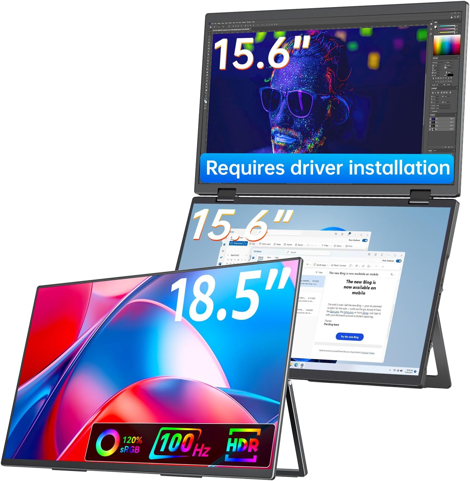 Amazon.com: VisionOwl Portable Monitor Bundle 【18.5inch 100Hz & Stacked ...
