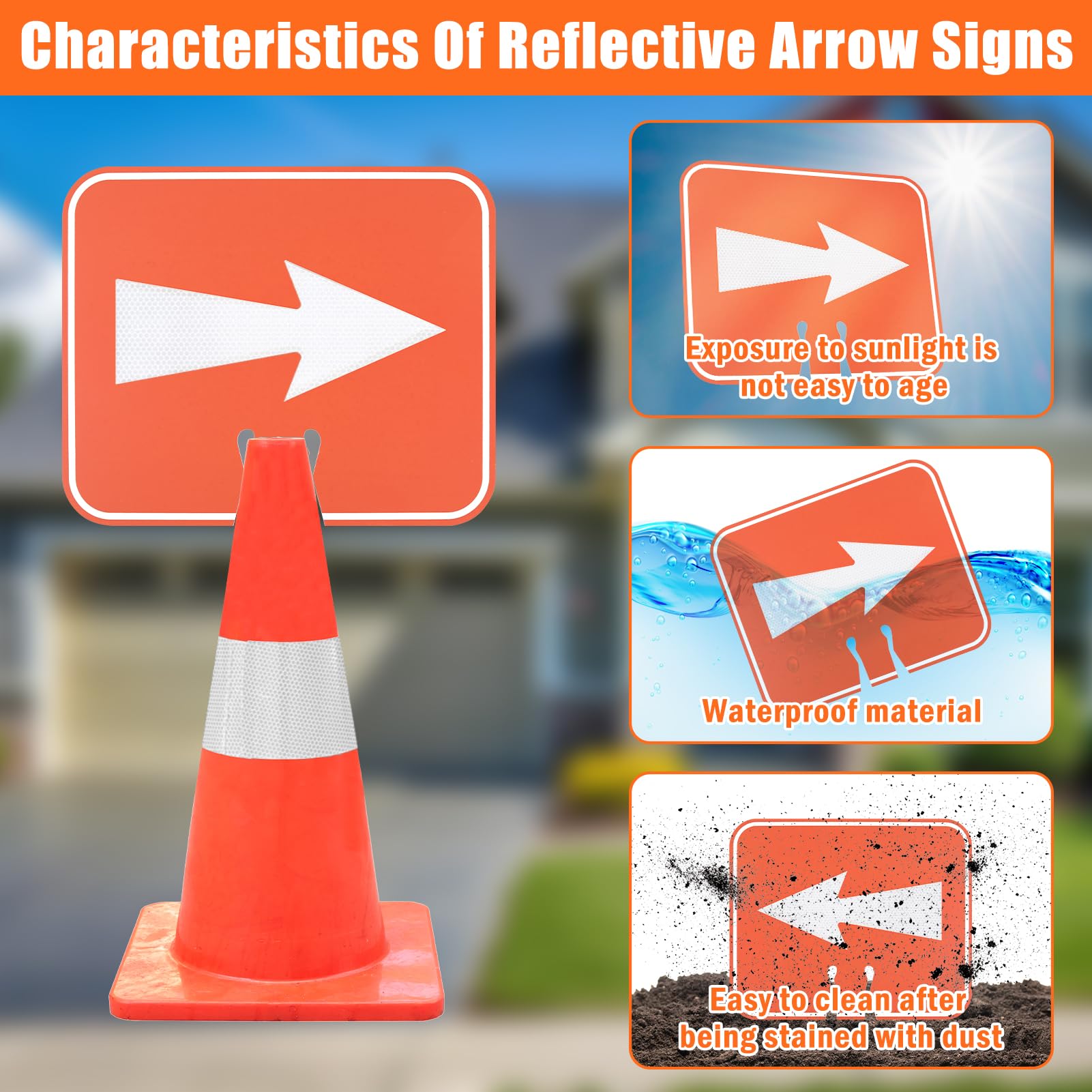 Snapklik.com : 3 Pcs Traffic Cone Sign, 12.6" X 10.4" Orange Detour ...