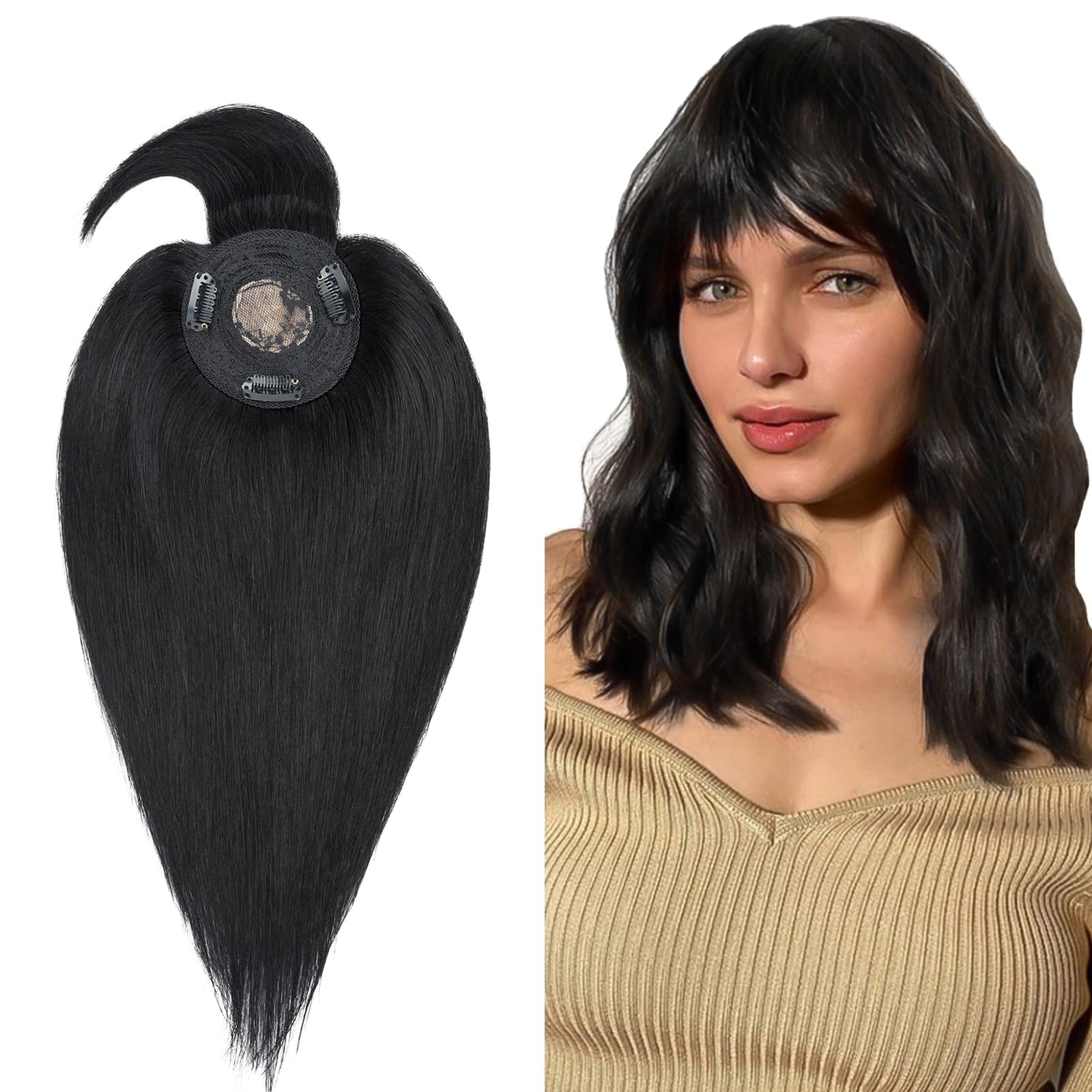 MY-LADY Top Hairpieces for Womem with Bangs Natural Mono Base Topper ...