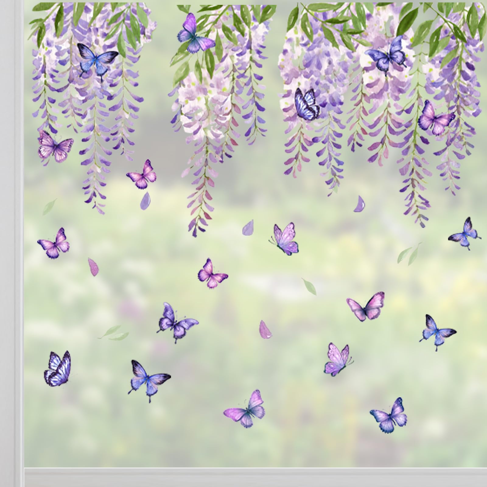 Amazon.com: Yovkky Spring Summer Purple Flower Window Clings 4 Sheets ...