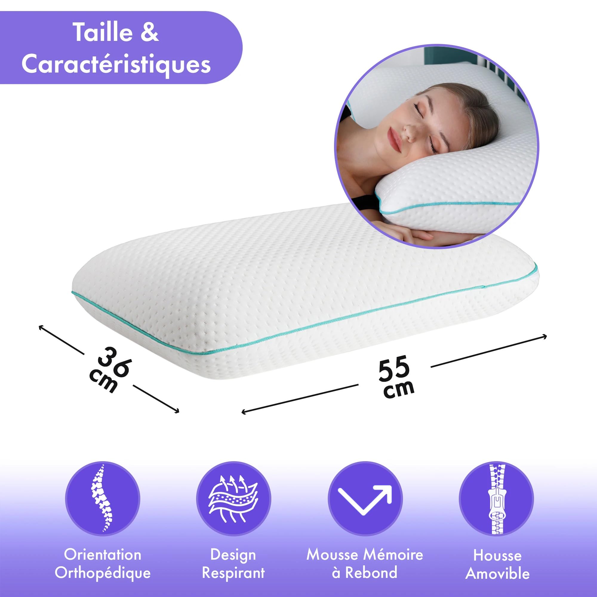 Oreiller Viscoélastique 38x59cm Oreiller Mémoire Forme ABAKUHAS ...