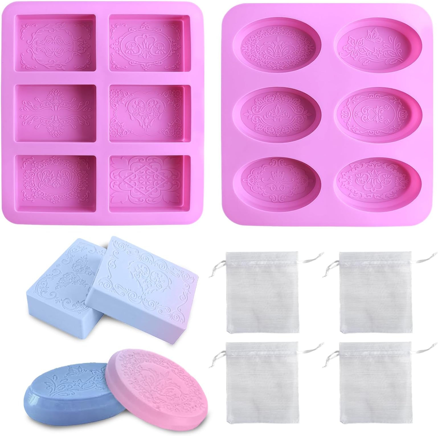 Seifenprofis Silikonform (16 Stück) Seifenform Quadrat Oval Rund Hand ...