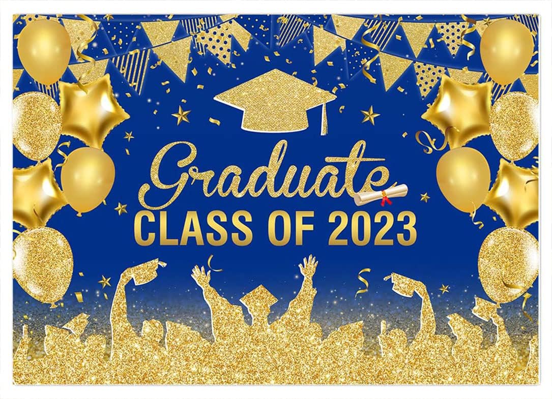 Amazon.com : Avezano 8x6ft Graduation Backdrop Blue and Gold 2023 ...