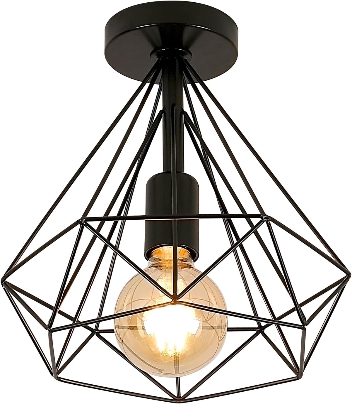 DELIPOP Semi Flush Mount Ceiling Light, Black Industrial Diamond Cage ...