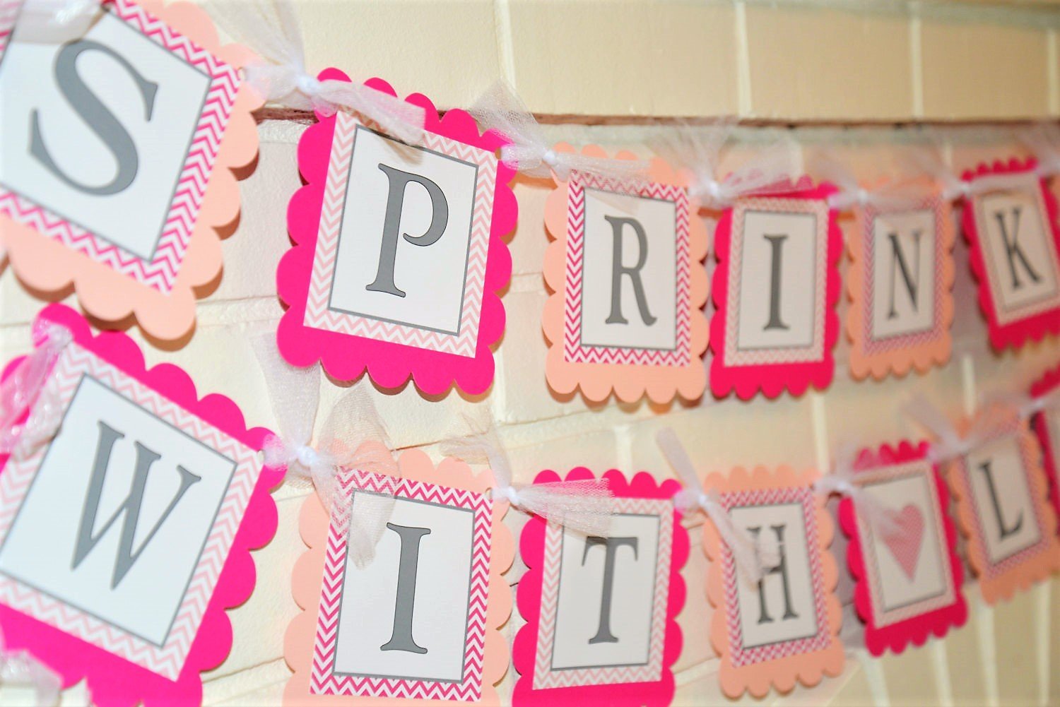 Amazon.com: Sprinkled With Love Baby Shower Banner in Pinks, Sprinkle ...