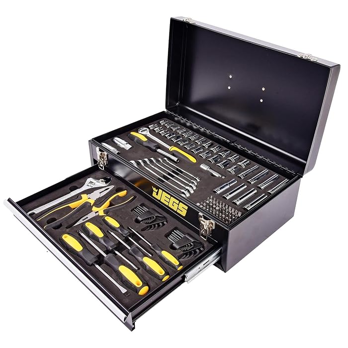 Buy JEGS 85320 124-Piece Mechanic's Tool Box Set Black Powdercoated ...