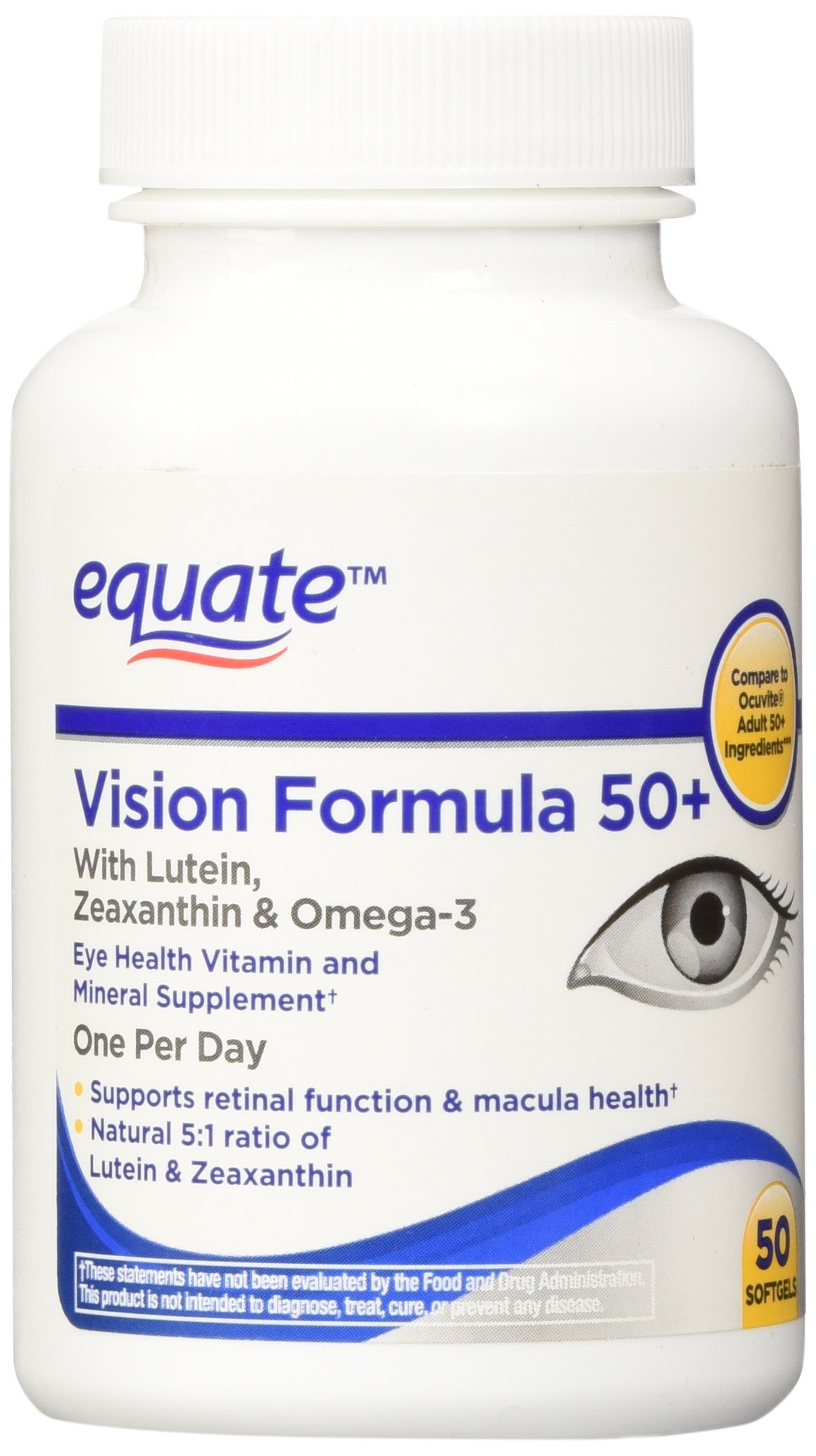 Equate Vision Fórmula 50+, 50 ct, comparación con Ocuvite adulto 50 ...