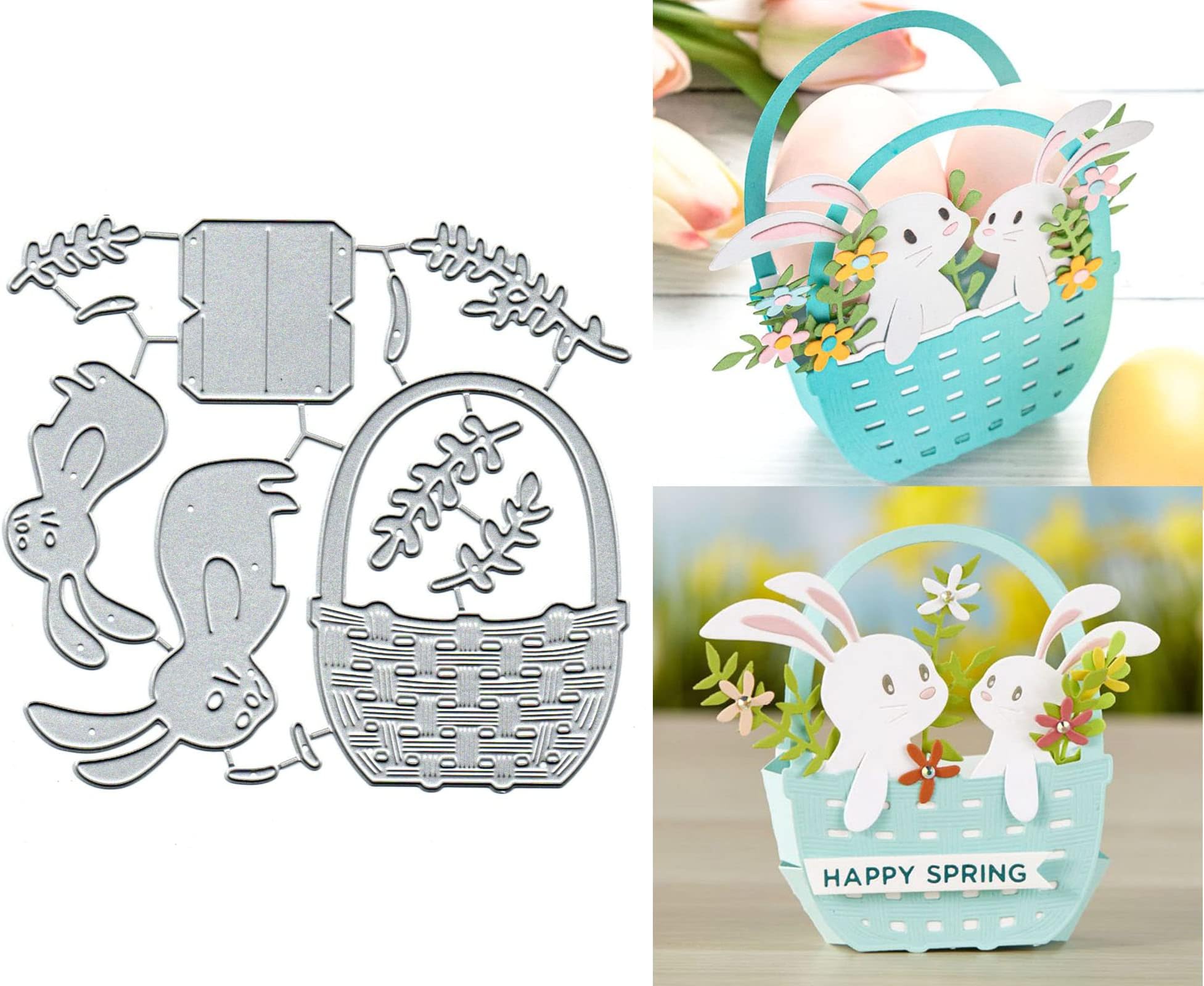 Amazon.com: Rabbit Flower Basket Metal Die Cuts,Easter Animal Bunny ...