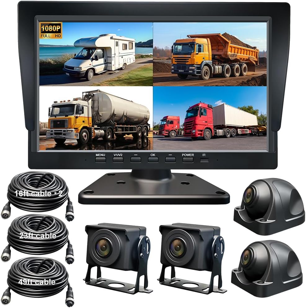 Amazon.com: 4 Channel Backup Camera Wired System: 10'' 1080P 360° View ...