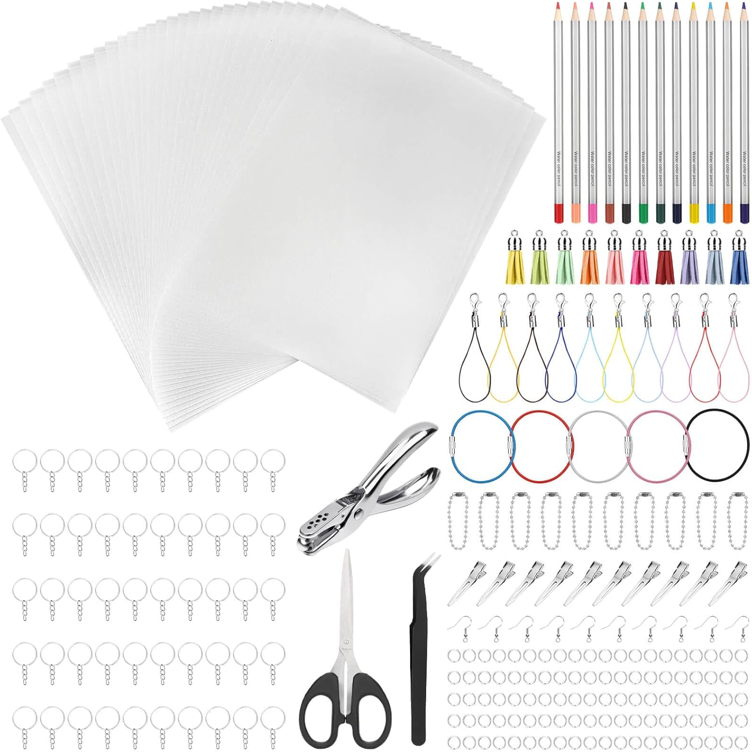 Amazon.com: Thrilez 250 Pieces Shrinky Plastic Sheets Keychain kit ...