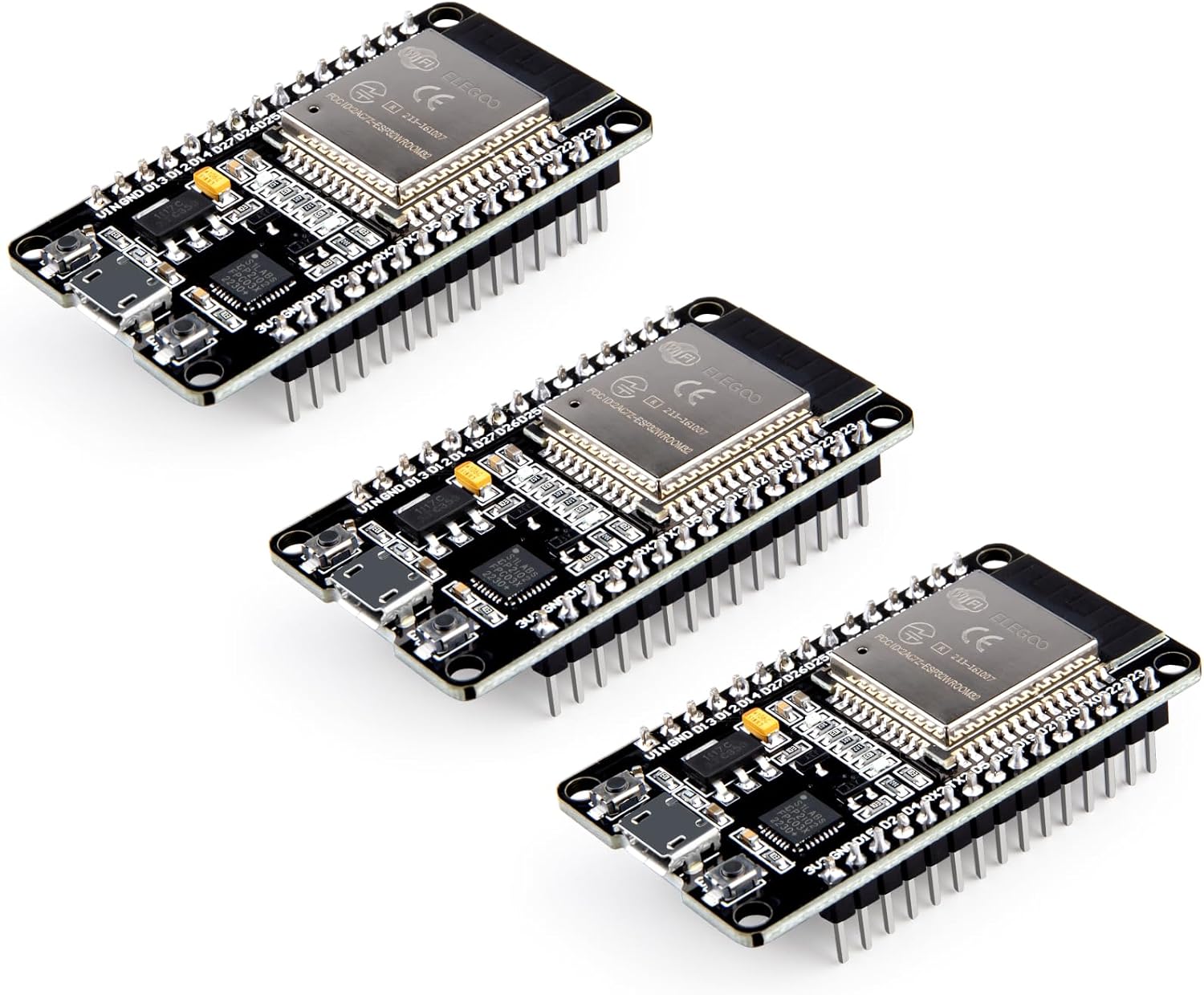 Amazon.com: ELEGOO 3PCS ESP-32 Development Board Micro-USB, 2.4GHz Dual Mode WiFi+Bluetooth Dual ...