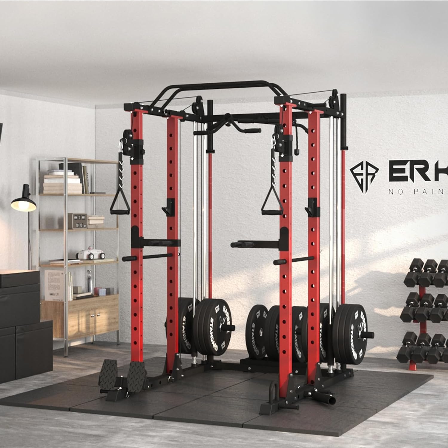 ER KANG Multi-Functional Power Rack, Power Cage with Dual Pulley System ...