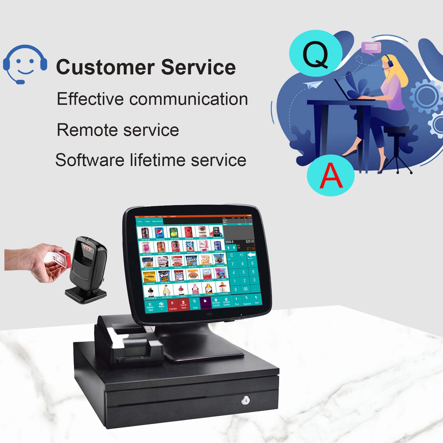 Snapklik.com : MEETSUN A3 Smart Touch Cash Register Retail POS System For Small Businesses SET04