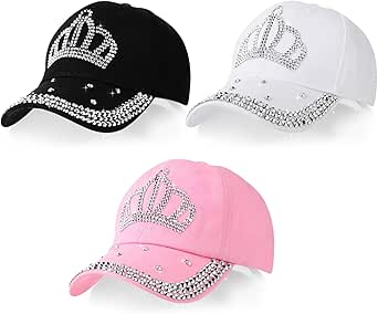 Amazon.com: Jeyiour 3 Pcs Rhinestone Women Baseball Cap Bling Crown ...