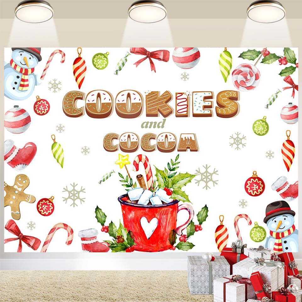 Amazon.com : Merry Christmas Backdrop Cookies and Cocoa Christmas ...