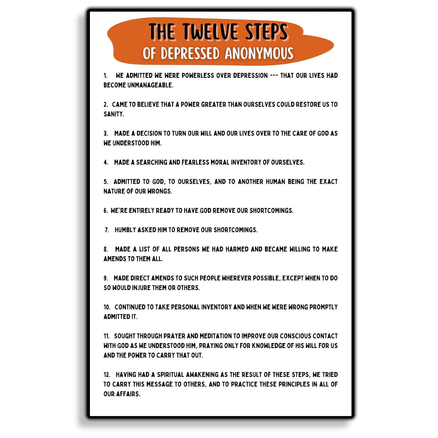 Amazon.com: The 12 Steps of DA Depressed Anonymous Poster for Addiction ...