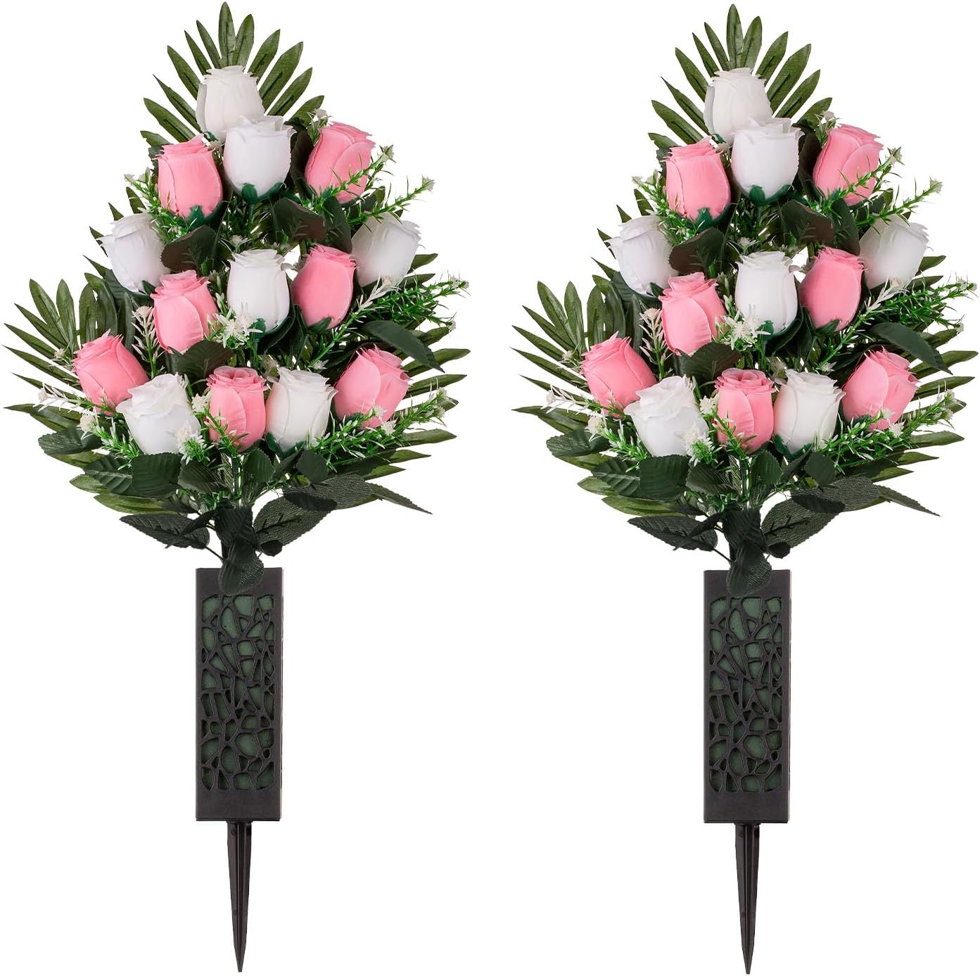 Amazon.com: Memobloom Artificial Cemetery Flowers Grave Decorations Set ...