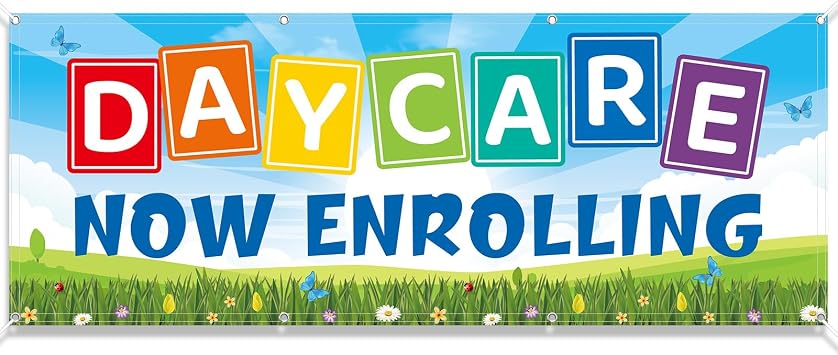 Amazon.com : AceOrbit 2 x 6 Feet Daycare Now Enrolling Banner Sign with ...
