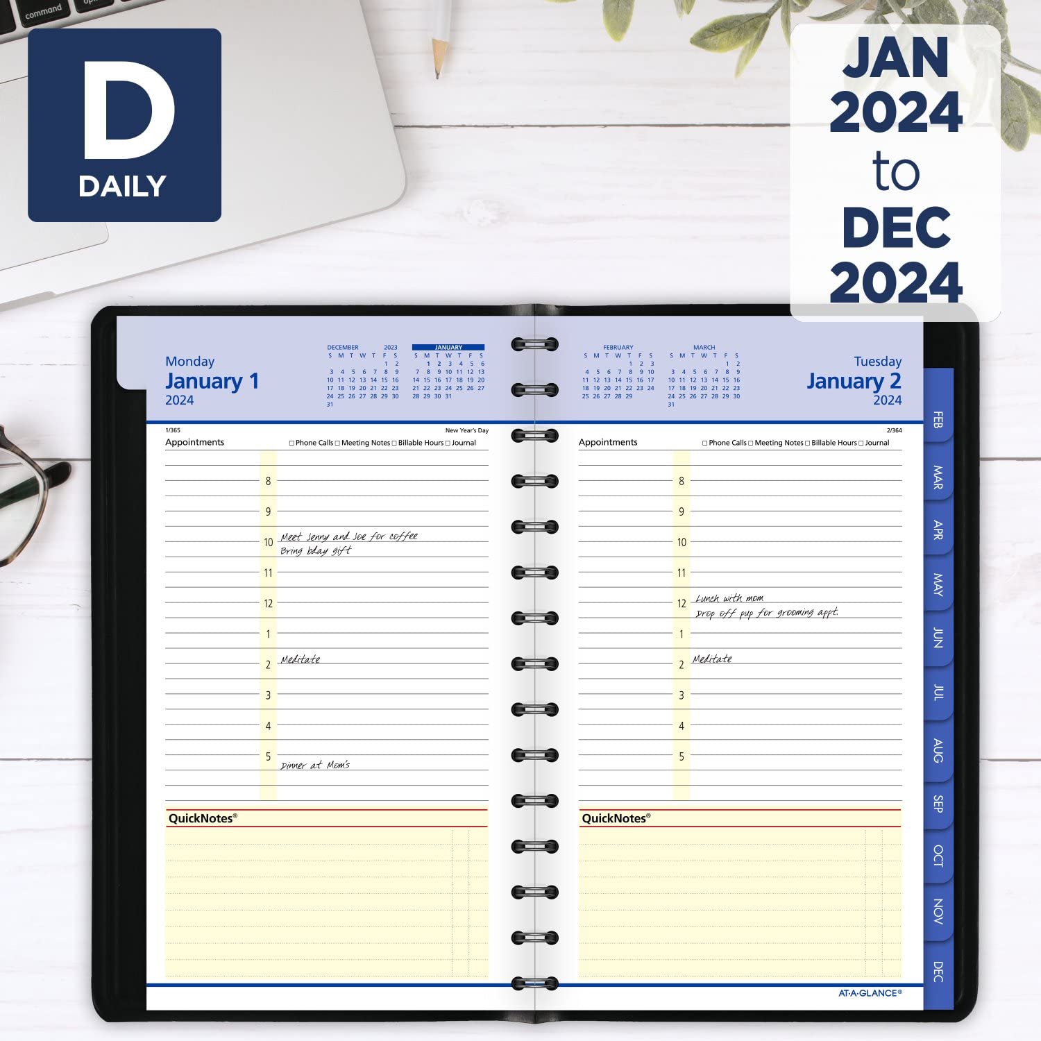 Snapklik.com : AT-A-GLANCE 2024 Daily & Monthly Appointment Book Planner, 5" X 8", Small ...