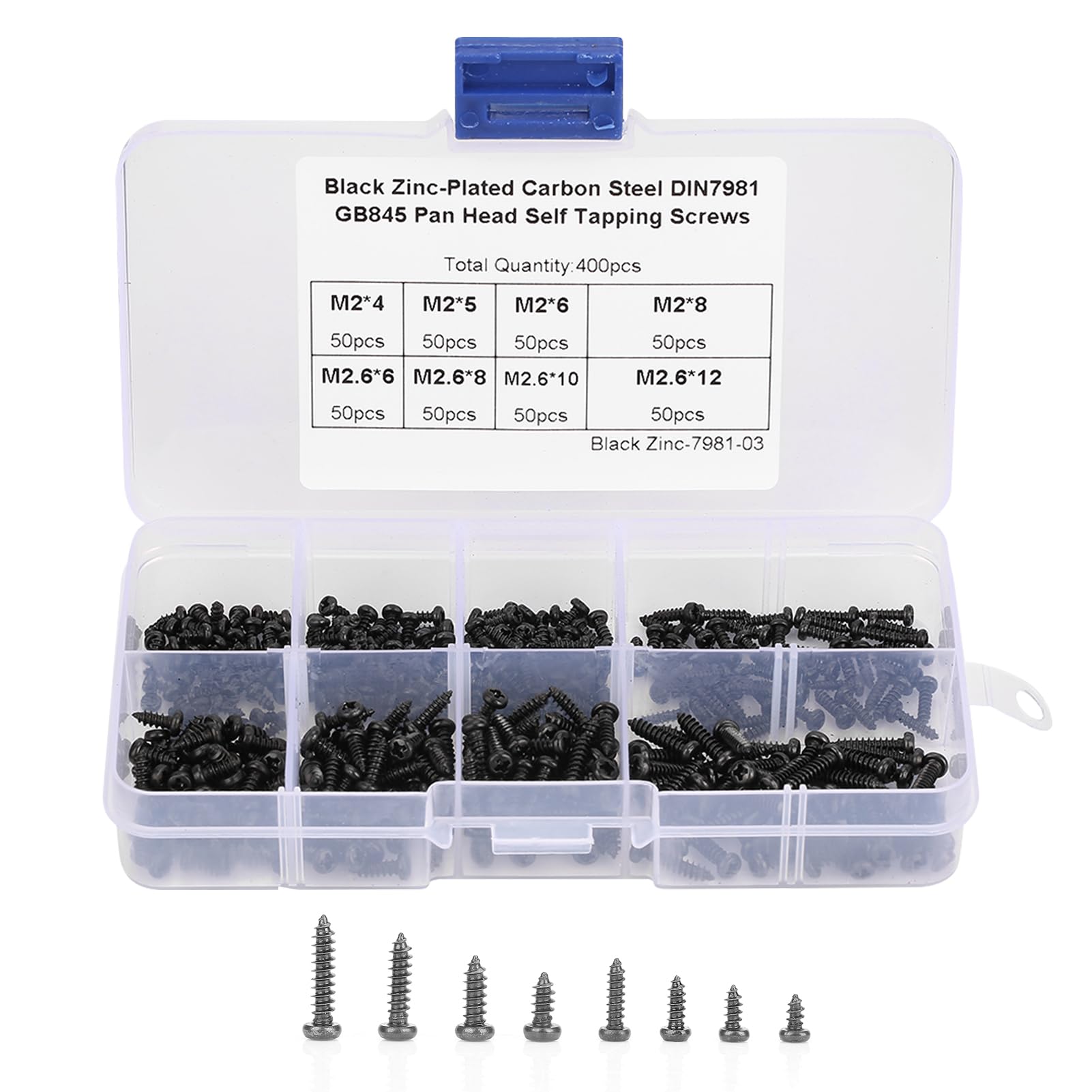 400 pcs Self Tapping Screws, Black M2/M2.6 Self Tapping Screws Pan Head ...