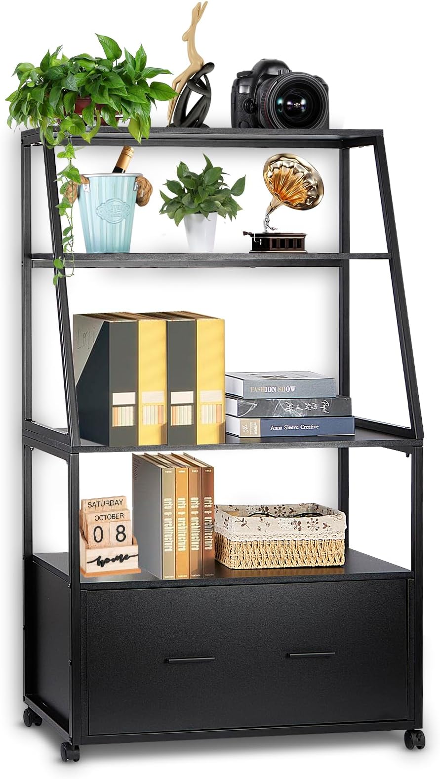 Amazon.com: LODREKE Bookshelf with File Cabinet,Bookshelf with Storage ...