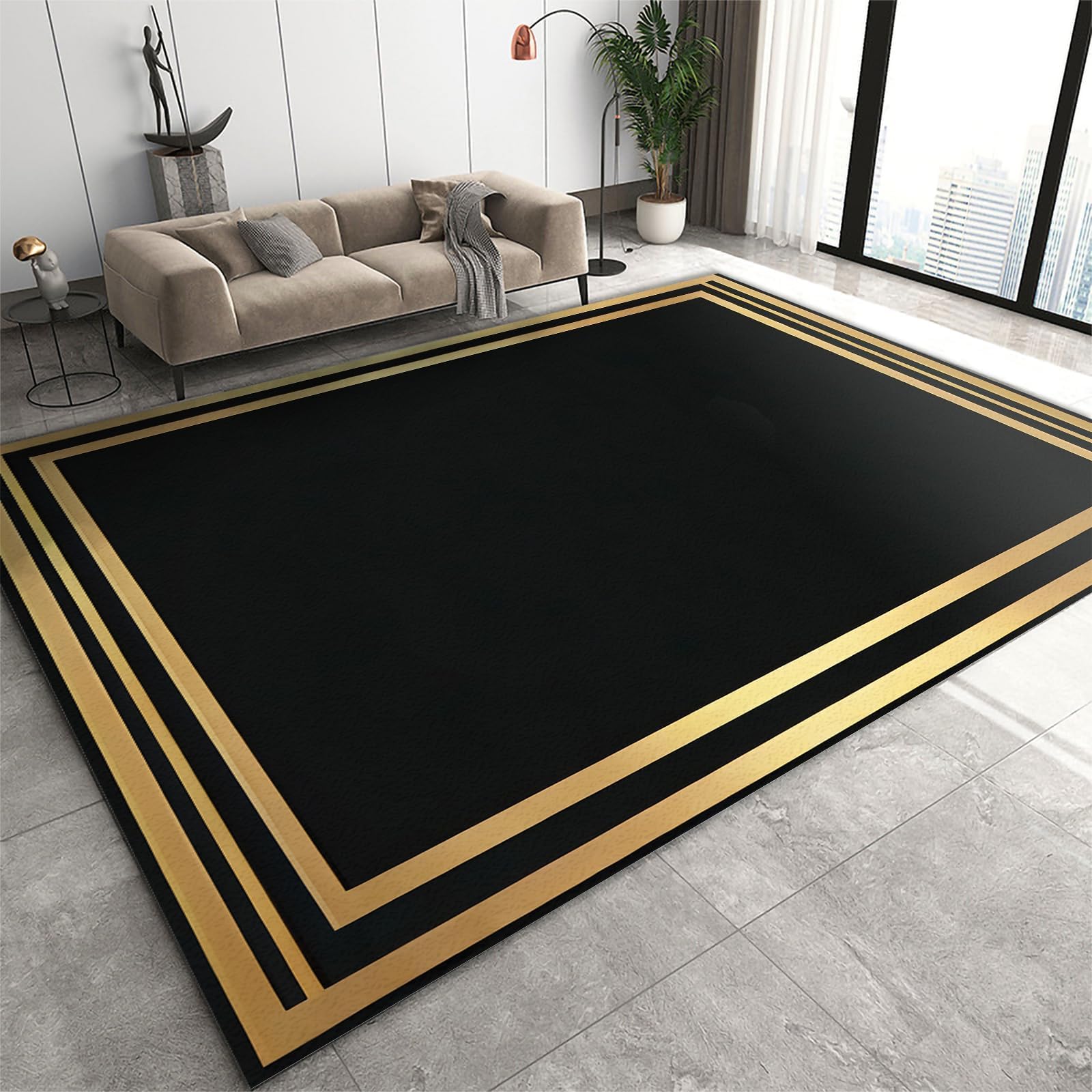 Amazon.com: FXOURA 3x5 Area Rug Black and Gold Lines Rugs for Living ...